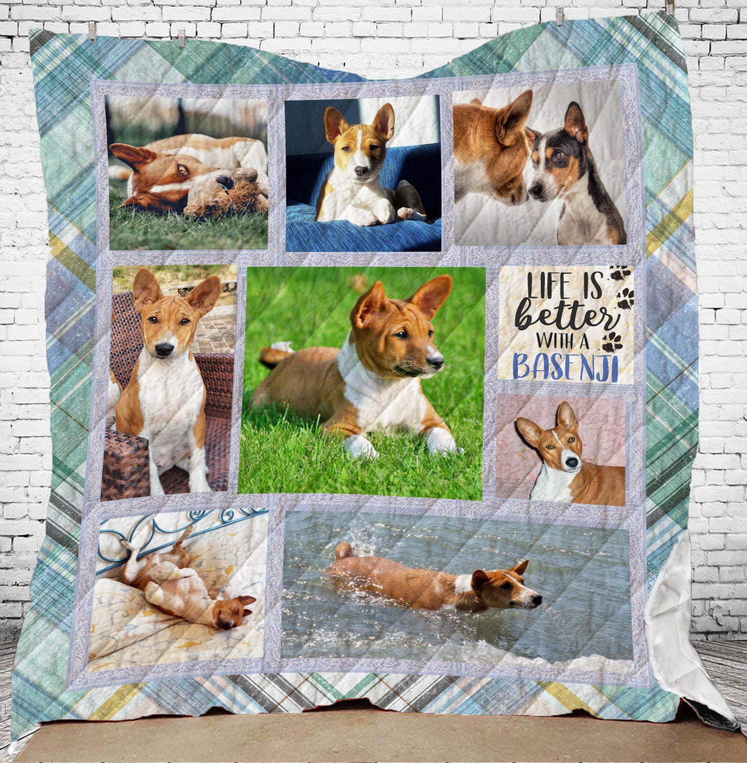 Home & Living Blankets & Throws Quilts Personalized Basenji Photo Quilt ...