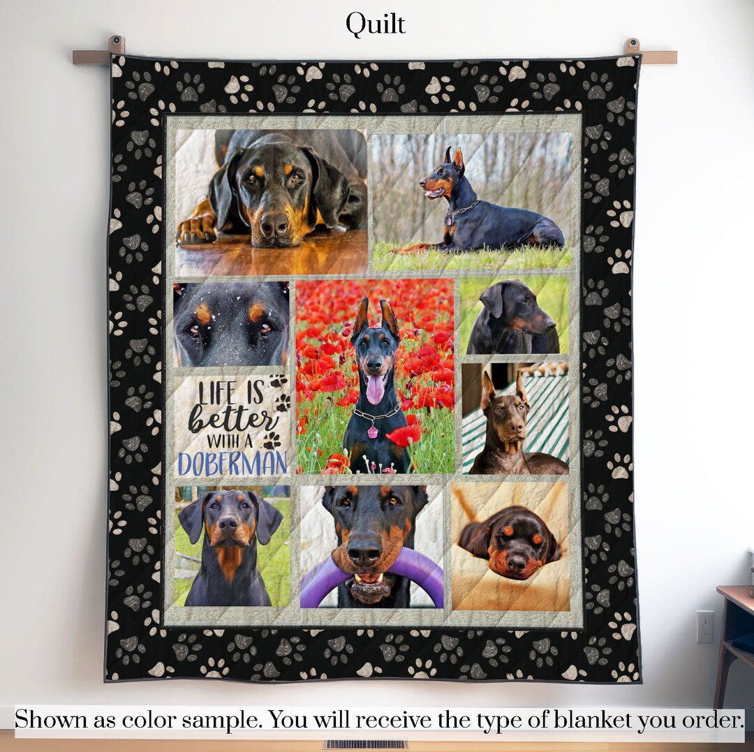 Personalized Doberman Pinscher Photo Quilt Blanket or Wall Hanging With ...