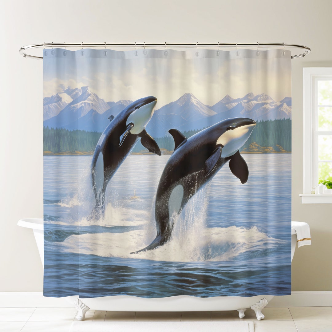 Orca Killer Whale Shower Curtain, Fabric Weighted Shower Curtain ...