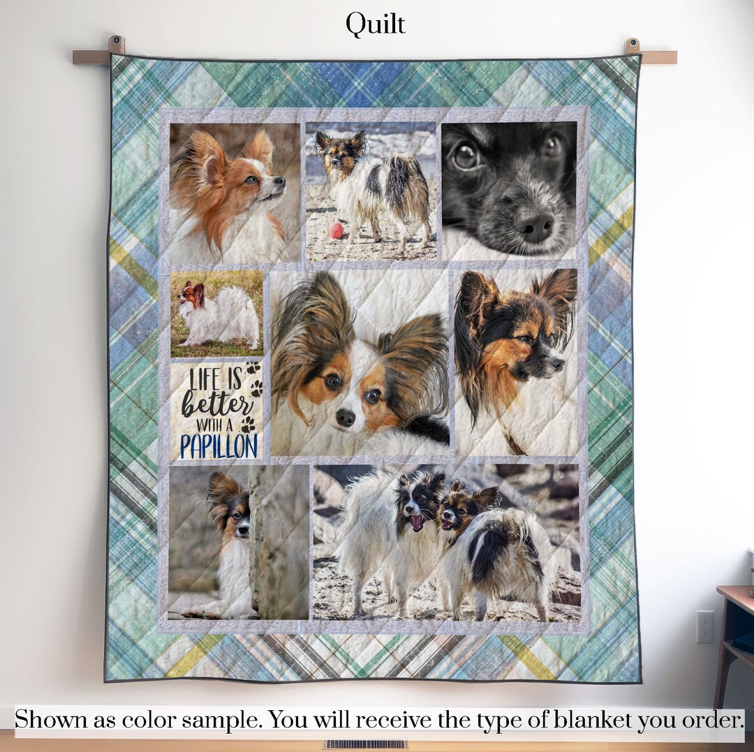 Personalized Papillon Photo Quilt Blanket or Wall Hanging With Your Dog ...
