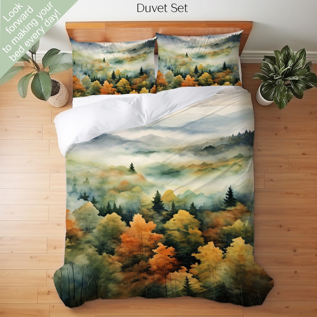 Misty Autumn Mountain Forest Bedding Set, Duvet Set, Comforter Set or ...