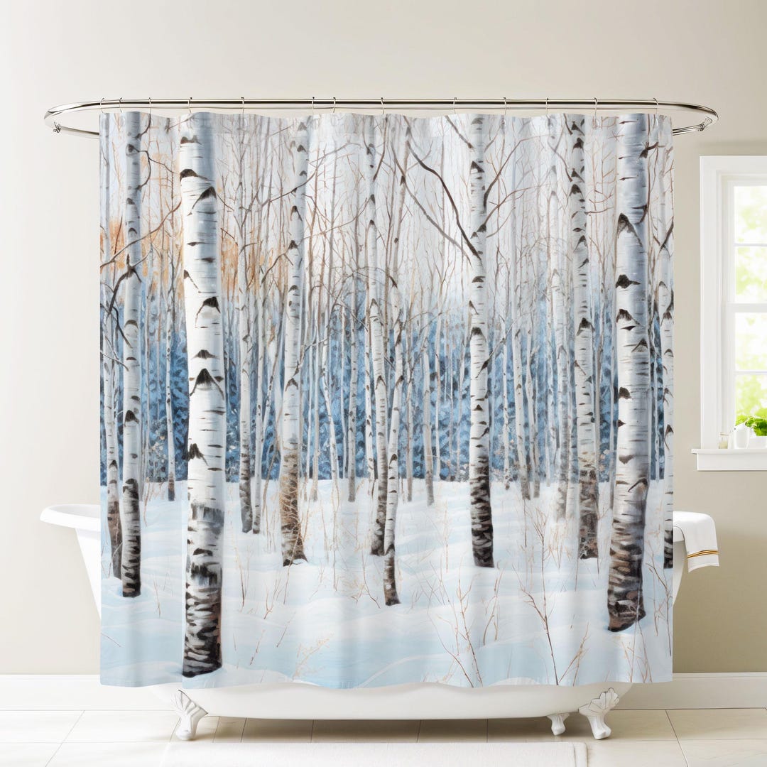 White Birch Trees Shower Curtain, Forest Bathroom Decor, Nature Home ...
