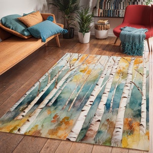 Birch Tree Forest Area Rug Carpet, Beautiful Landscape Rug, Elegant ...