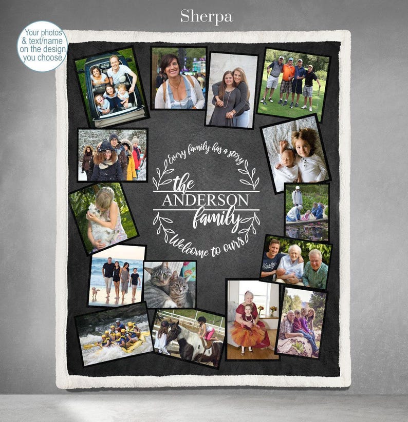 Vintage Black Photo Quilt, Custom Family Name Photo Quilt, Personalized ...