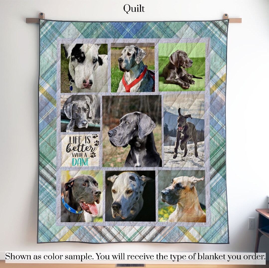 Personalized Great Dane Photo Quilt Blanket or Wall Hanging With Your ...