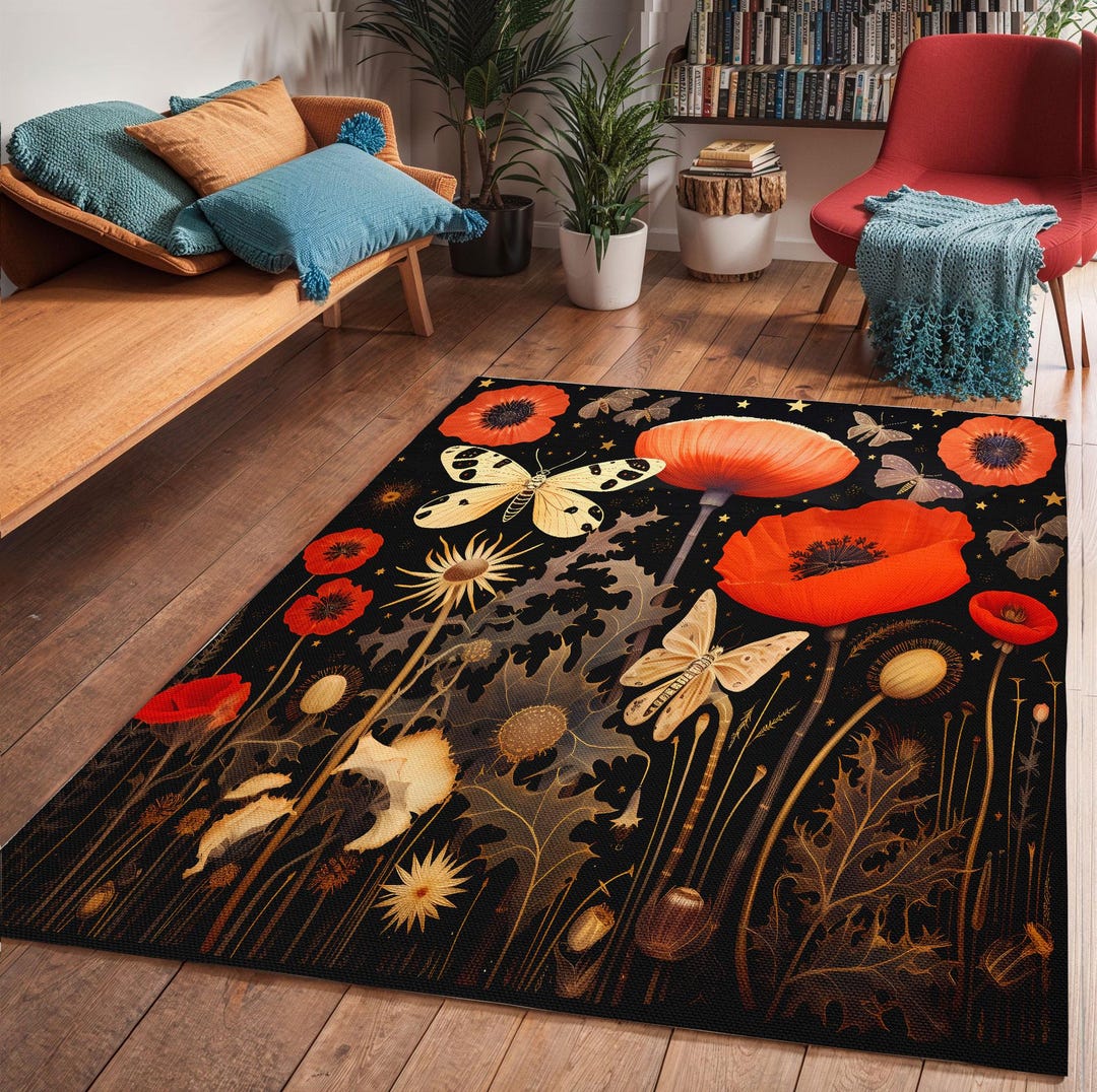 Dark Night Cottagecore Area Rug Carpet, Celestial Rug, Whimsigoth Decor ...