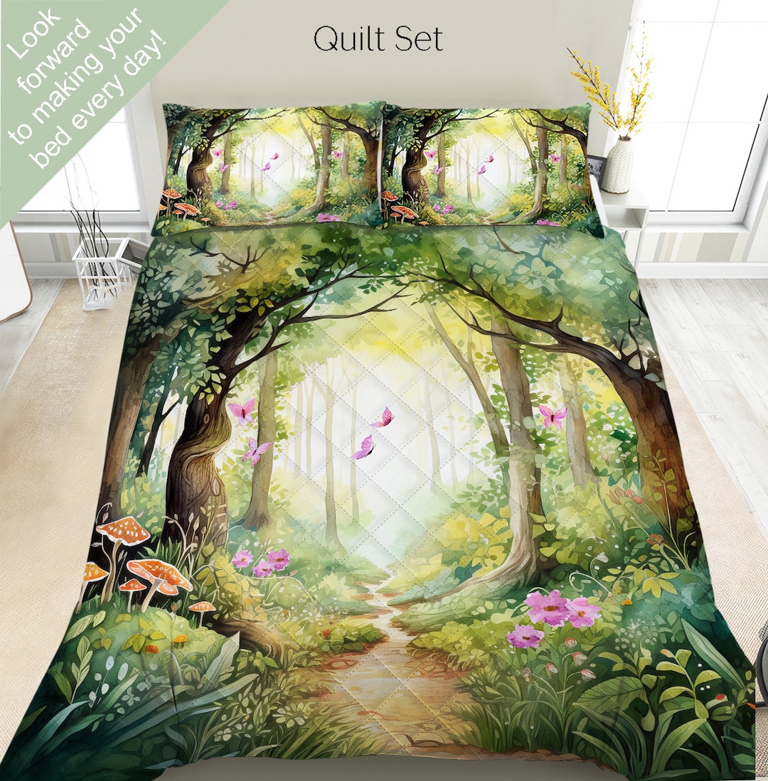 Enchanted Forest Watercolor Art Bedding Set, Duvet Set, Comforter Set ...