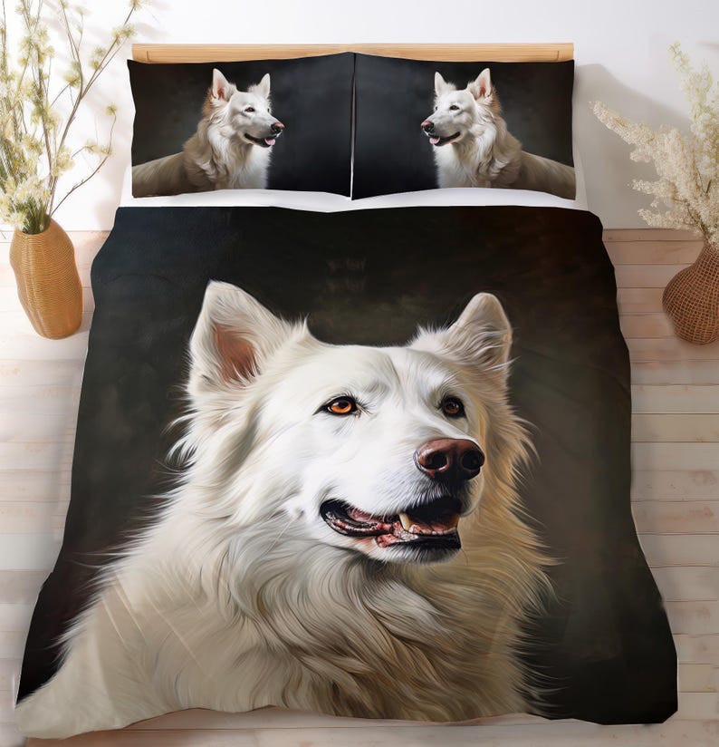 White Shepherd Bedding Set, White Swiss Shepherd Decor, Gift for Swiss ...