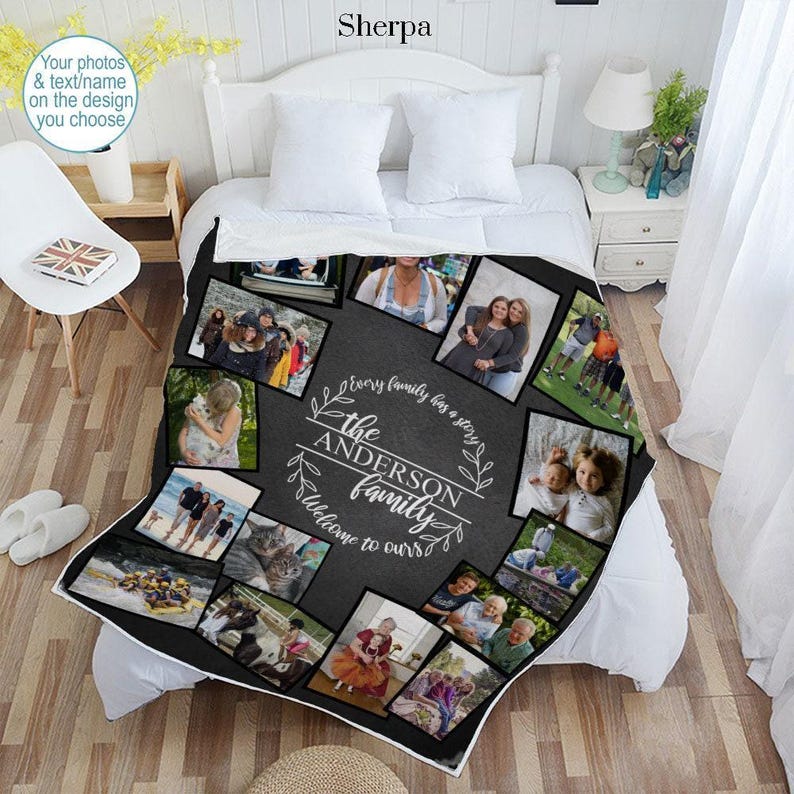 Vintage Black Photo Quilt, Custom Family Name Photo Quilt, Personalized ...