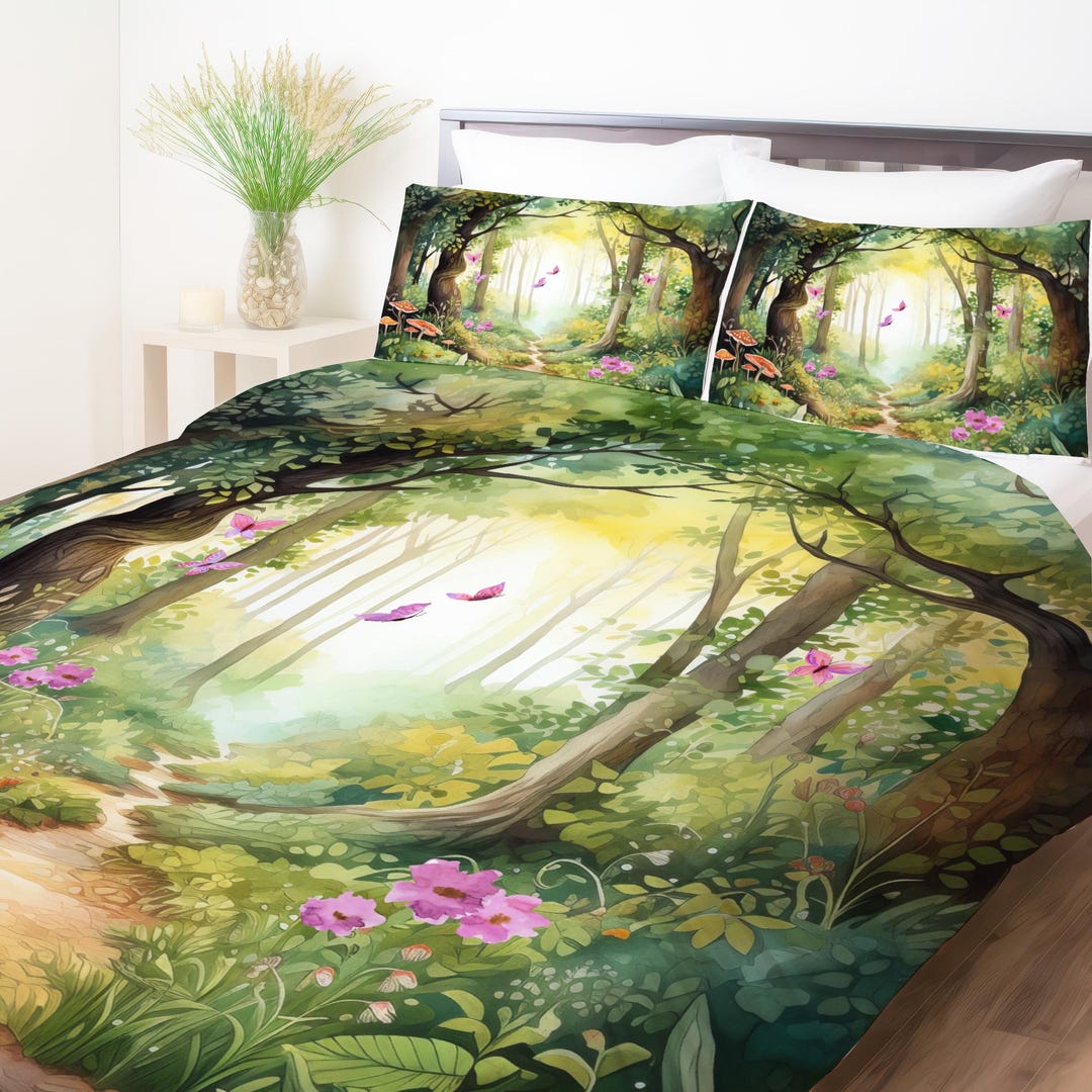 Enchanted Forest Watercolor Art Bedding Set, Duvet Set, Comforter Set ...