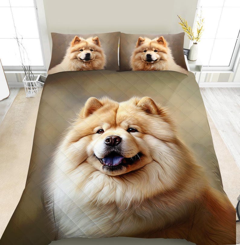 Chow Bedding Set, Cream Chow Decor Bedspread Bed Linens, Gift for Chow ...