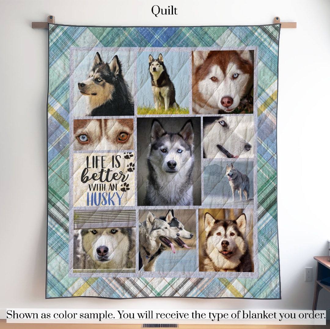 Personalized Siberian Husky Photo Quilt Blanket or Wall Hanging With ...