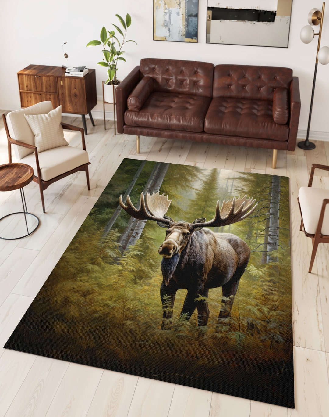 Moose Area Rug Carpet, Original Moose Art, Moose Rustic Cabin Decor ...