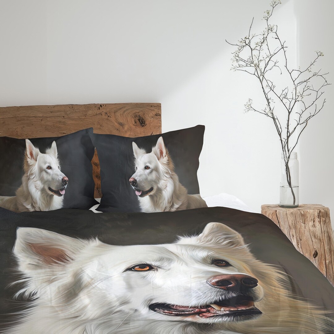 White Shepherd Bedding Set, White Swiss Shepherd Decor, Gift for Swiss ...