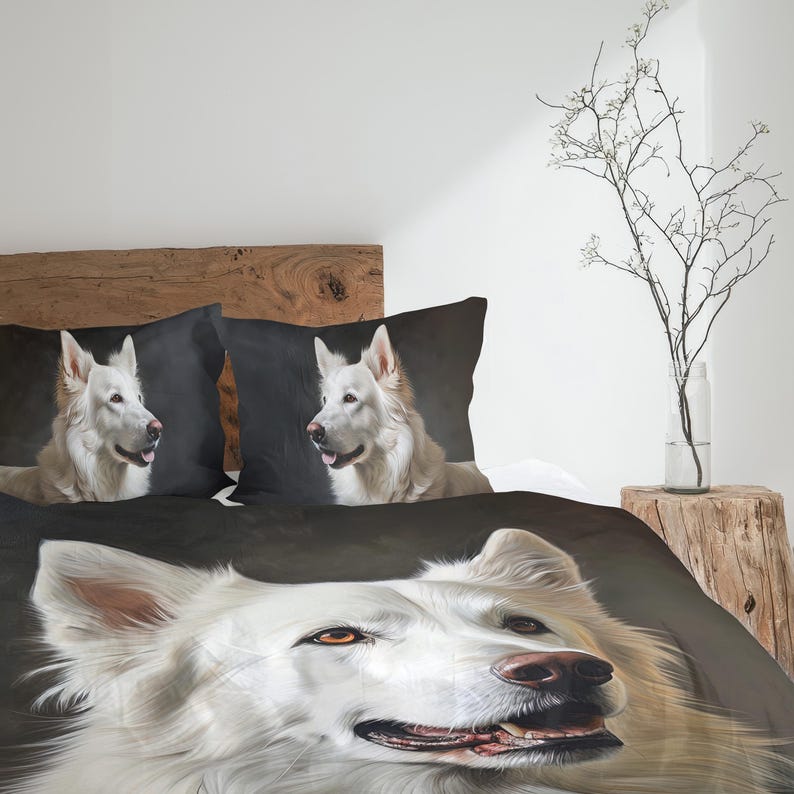 White Shepherd Bedding Set, White Swiss Shepherd Decor, Gift for Swiss ...