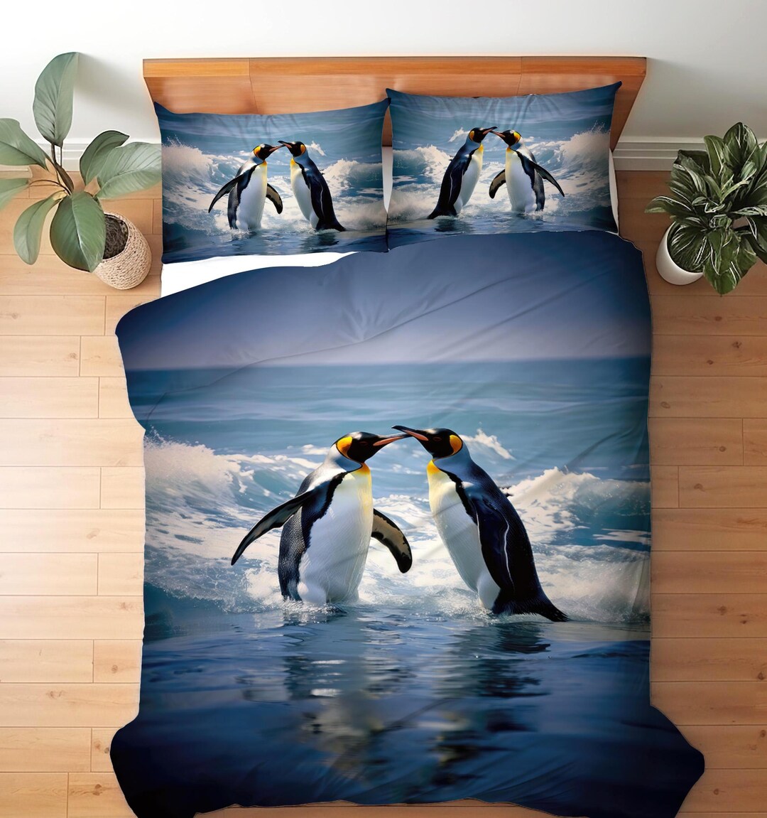 Playing Penguin Pair Bedding Set, Antarctic Ocean Wildlife Decor, Gift ...