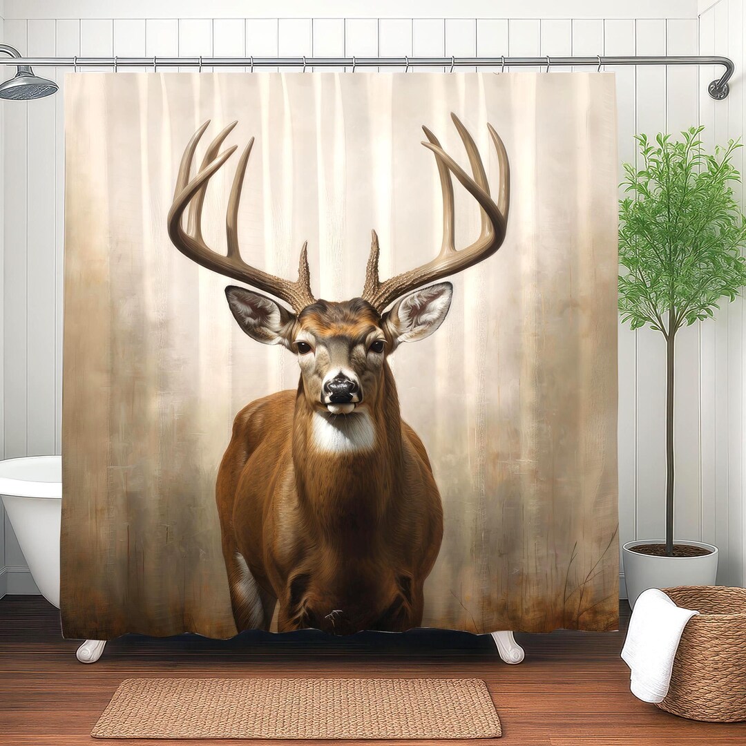 Deer Shower Curtain, Forest Bathroom Decor, Luxury Water Resistant ...