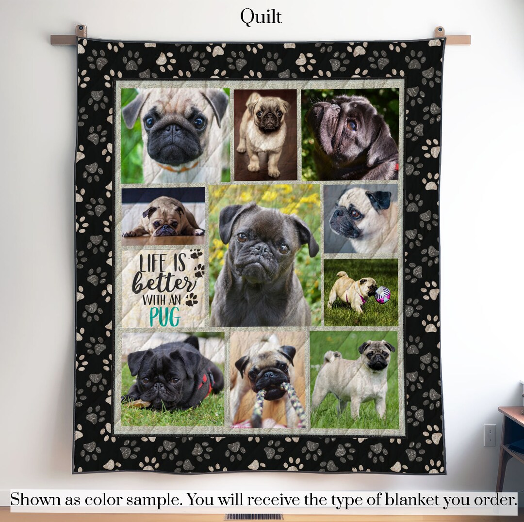 Personalized Pug Photo Quilt Blanket or Wall Hanging With Your Dog ...