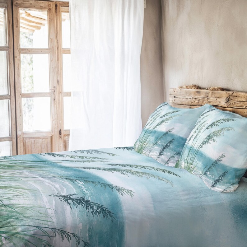 Tranquil Coastal Ocean Beach Bedding Set, Seaside Beach House Decor ...