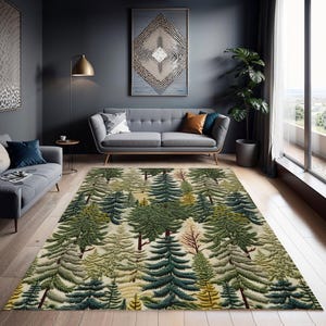 Enchanting Pine Forest Area Rug Carpet, Beautiful Landscape Rug ...