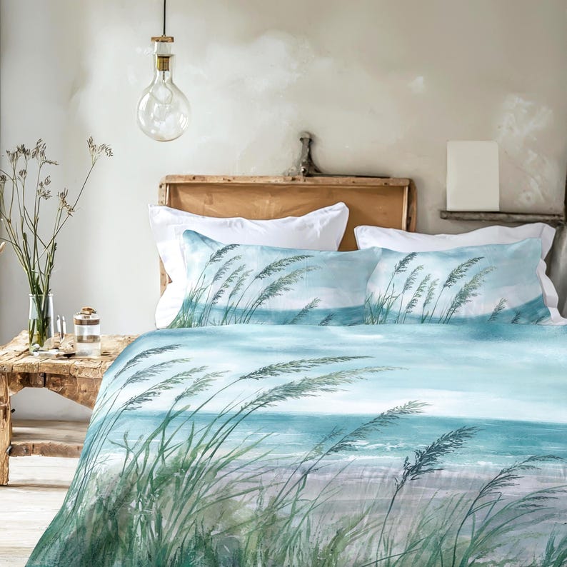 Tranquil Coastal Ocean Beach Bedding Set, Seaside Beach House Decor ...