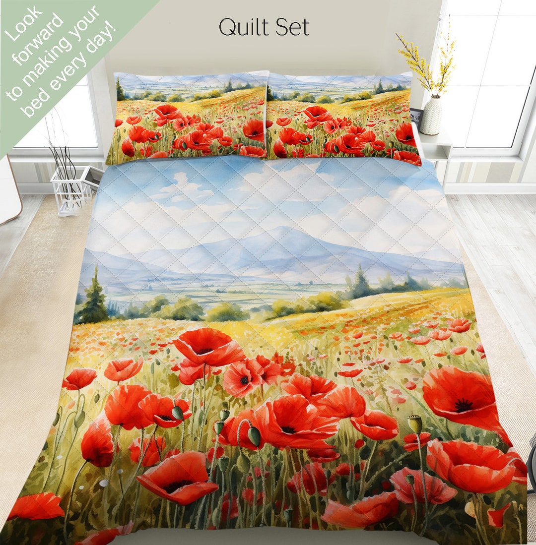 Tuscan Poppies Watercolor Art Bedding Set, Duvet Set, Comforter Set or ...