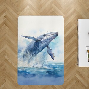 Blue Whale Area Rug, Original Whale Art Carpet, Marine Life Decor ...