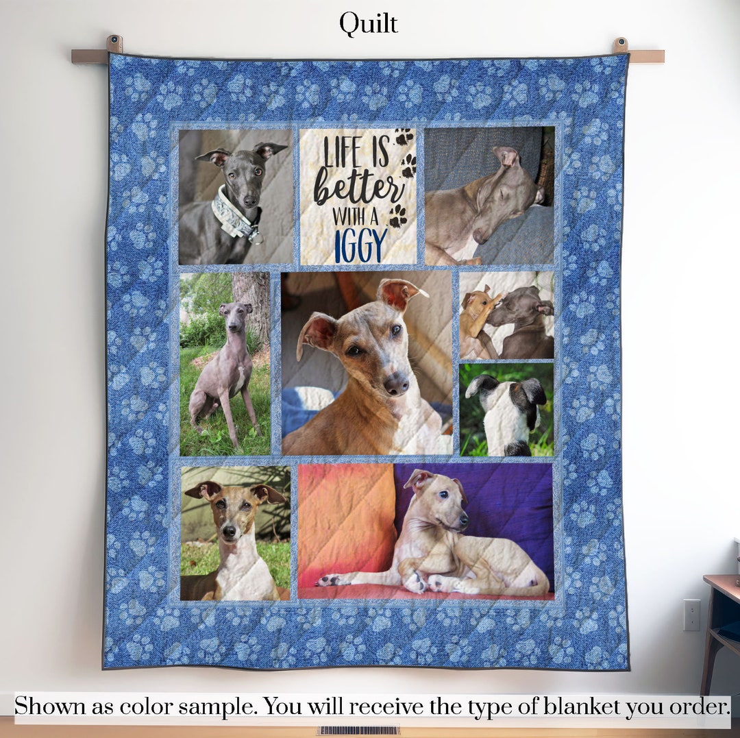 Personalized Italian Greyhound Photo Quilt Blanket or Wall Hanging With ...
