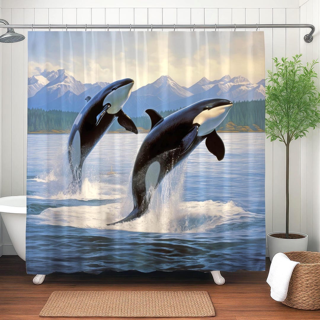 Orca Killer Whale Shower Curtain, Fabric Weighted Shower Curtain ...
