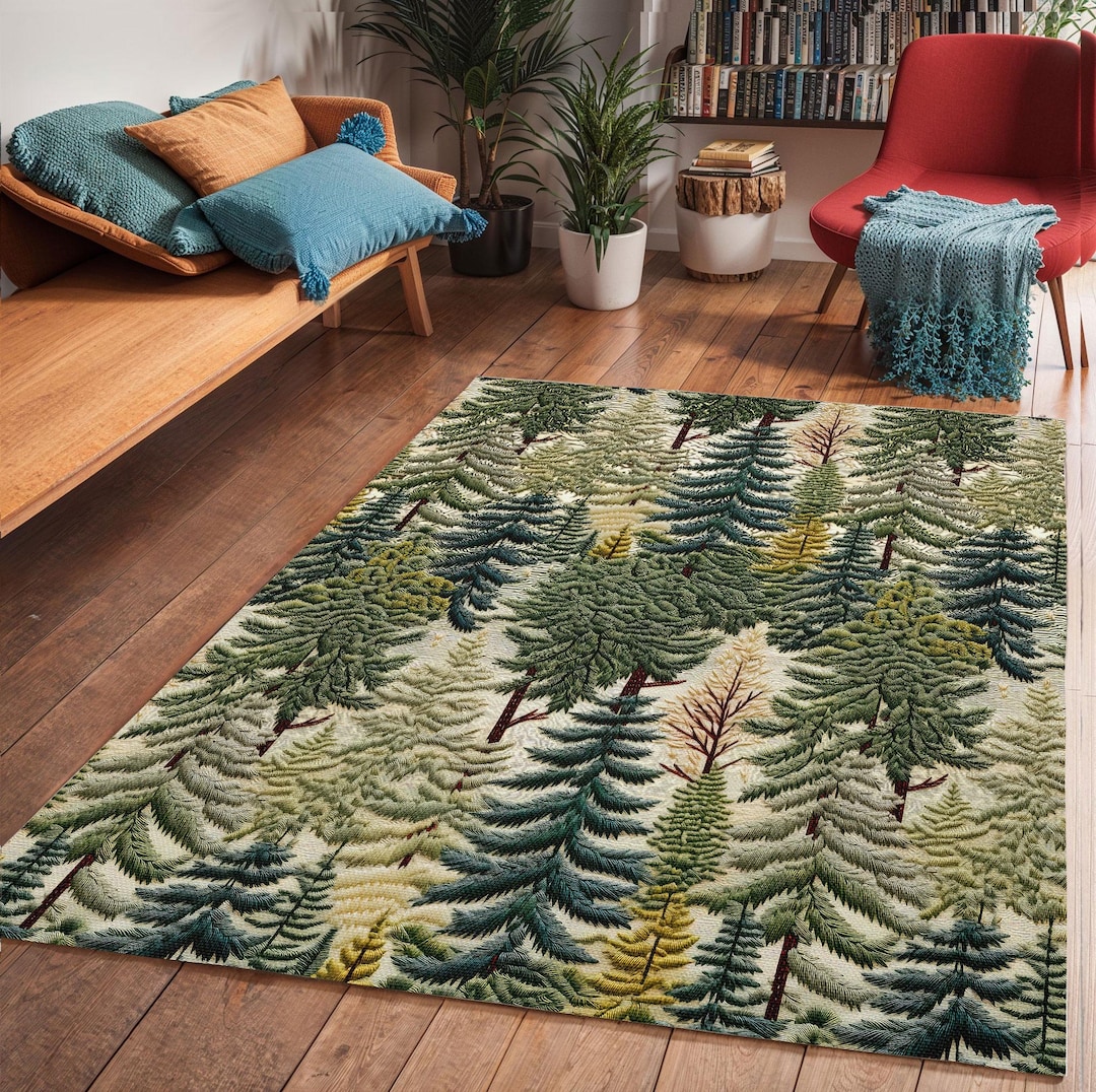 Enchanting Pine Forest Area Rug Carpet, Beautiful Landscape Rug ...
