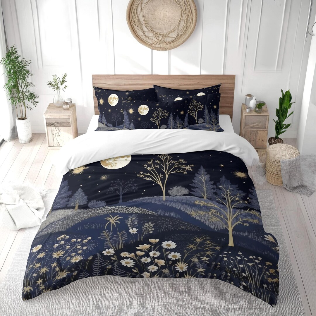 Twilight Forest Meadow Prairie Bedding Set, Dark Forest Bedding, Moon ...