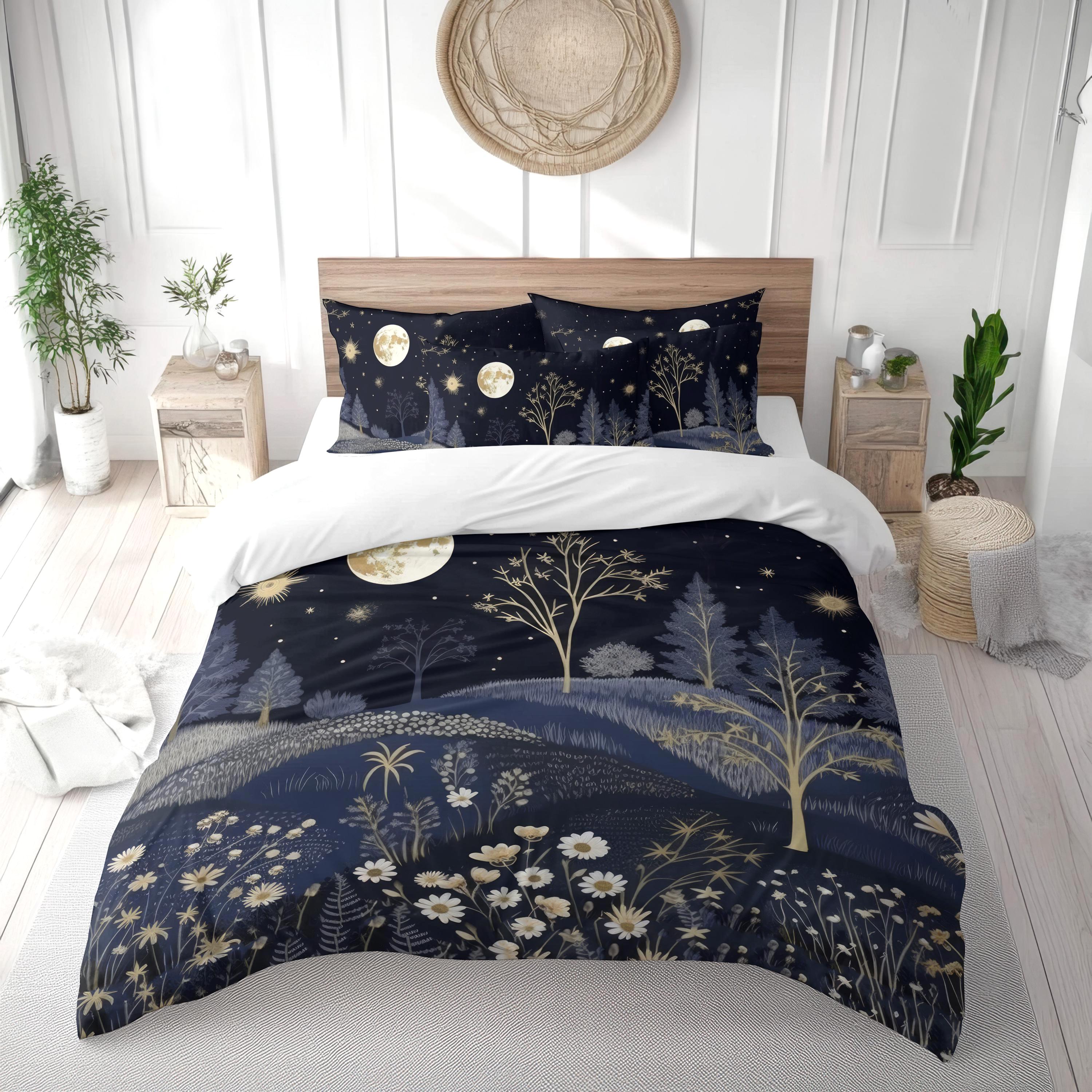 Twilight Forest Meadow Prairie Bedding Set, Dark Forest Bedding, Moon ...