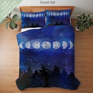 Moon Phase Watercolor Forest Bedding Set, Duvet Set, Comforter Set or ...