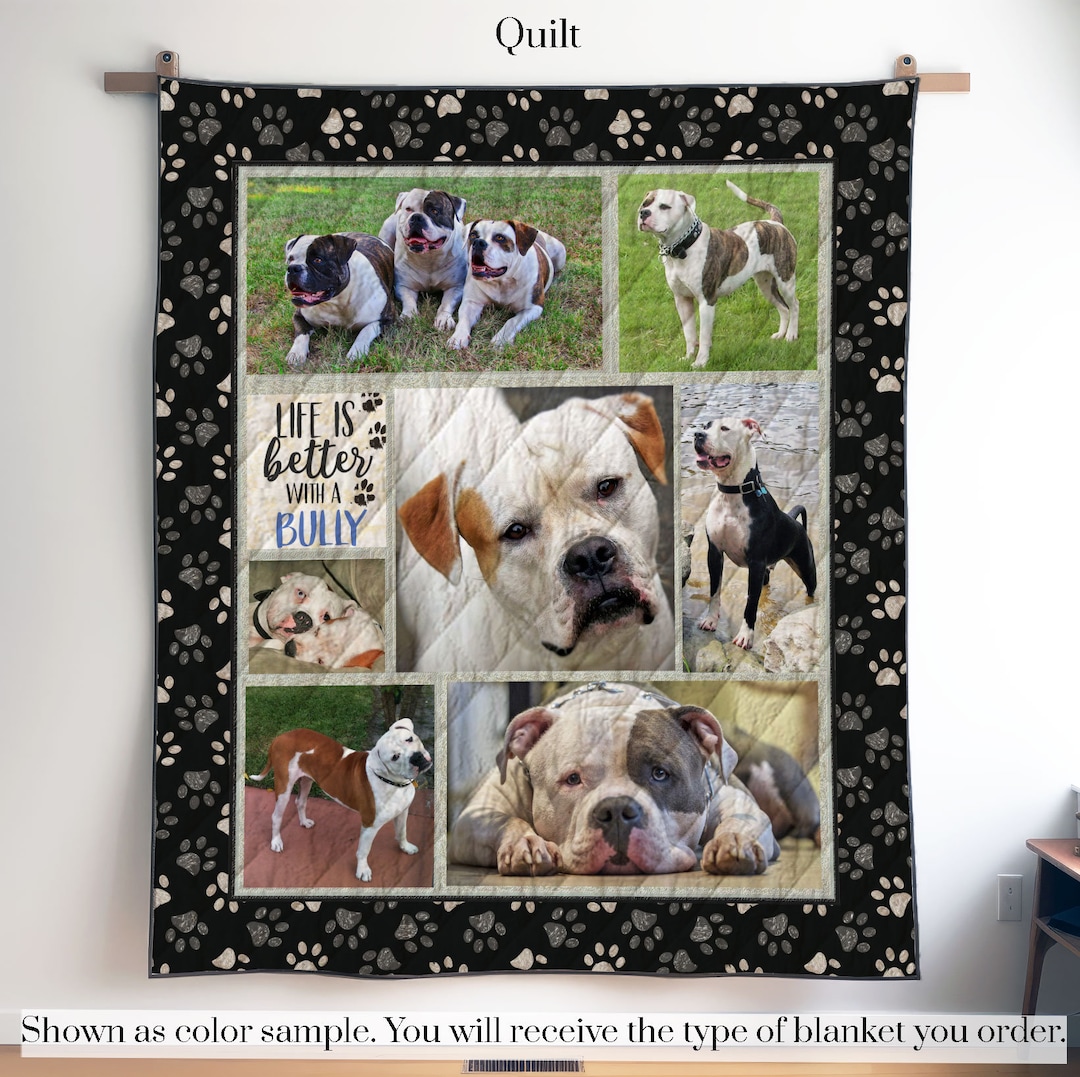 Personalized American Bulldog Photo Quilt Blanket or Wall Hanging With ...