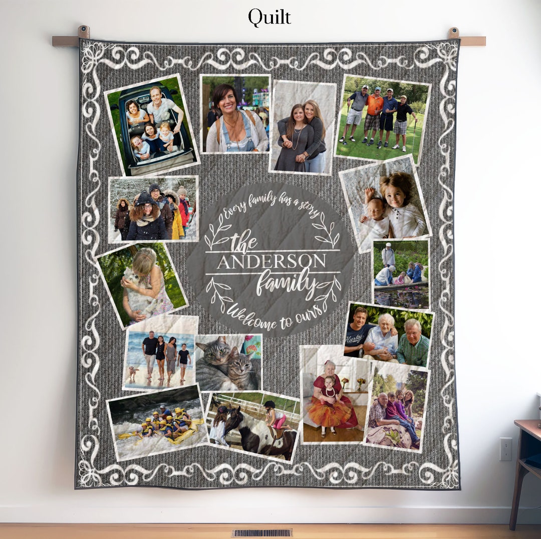 Vintage Grey Custom Photo Quilt, Blanket or Wall Hanging, Personalized ...