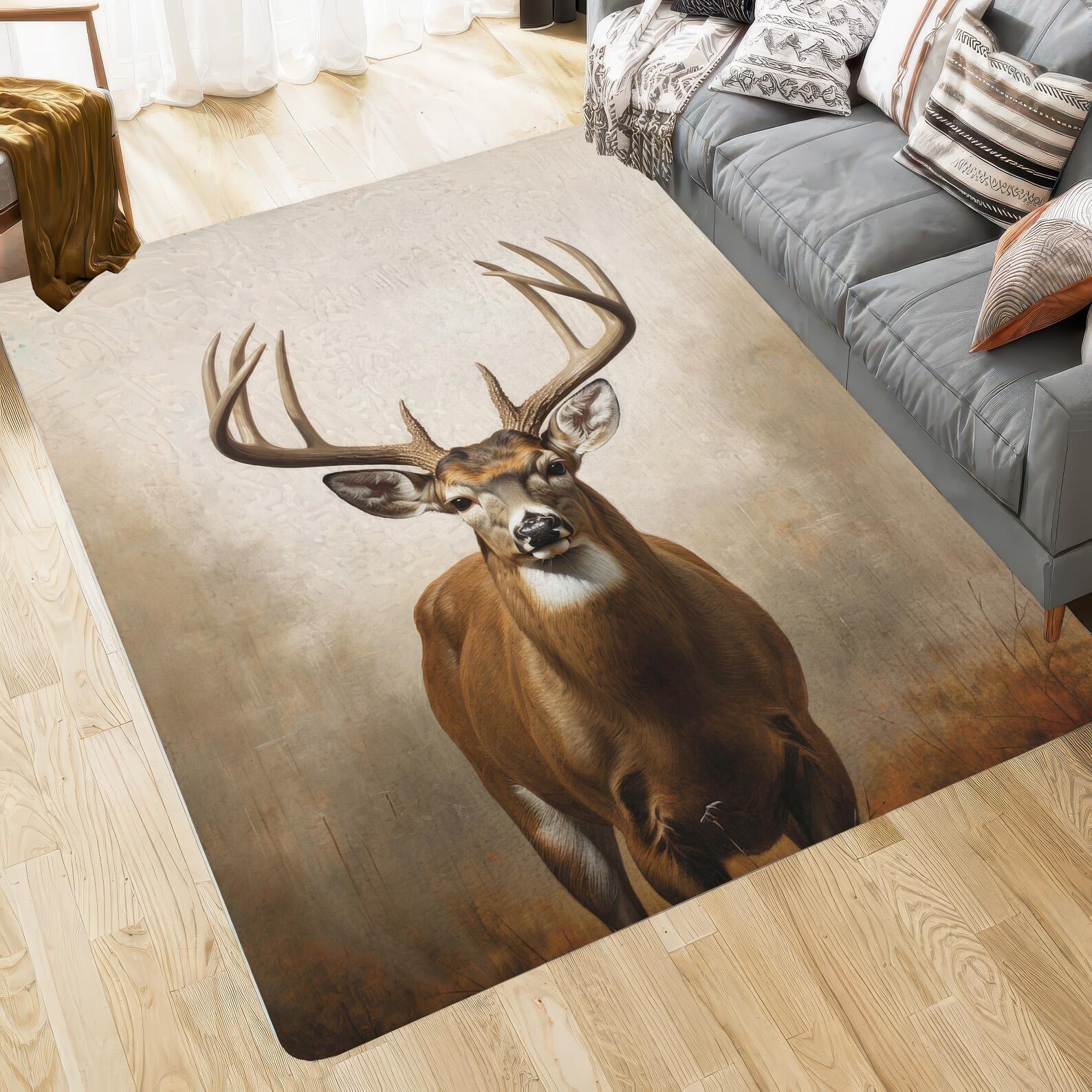 Deer Area Rug Carpet, Original Deer Art, Deer Decor Rustic Cabin Decor ...