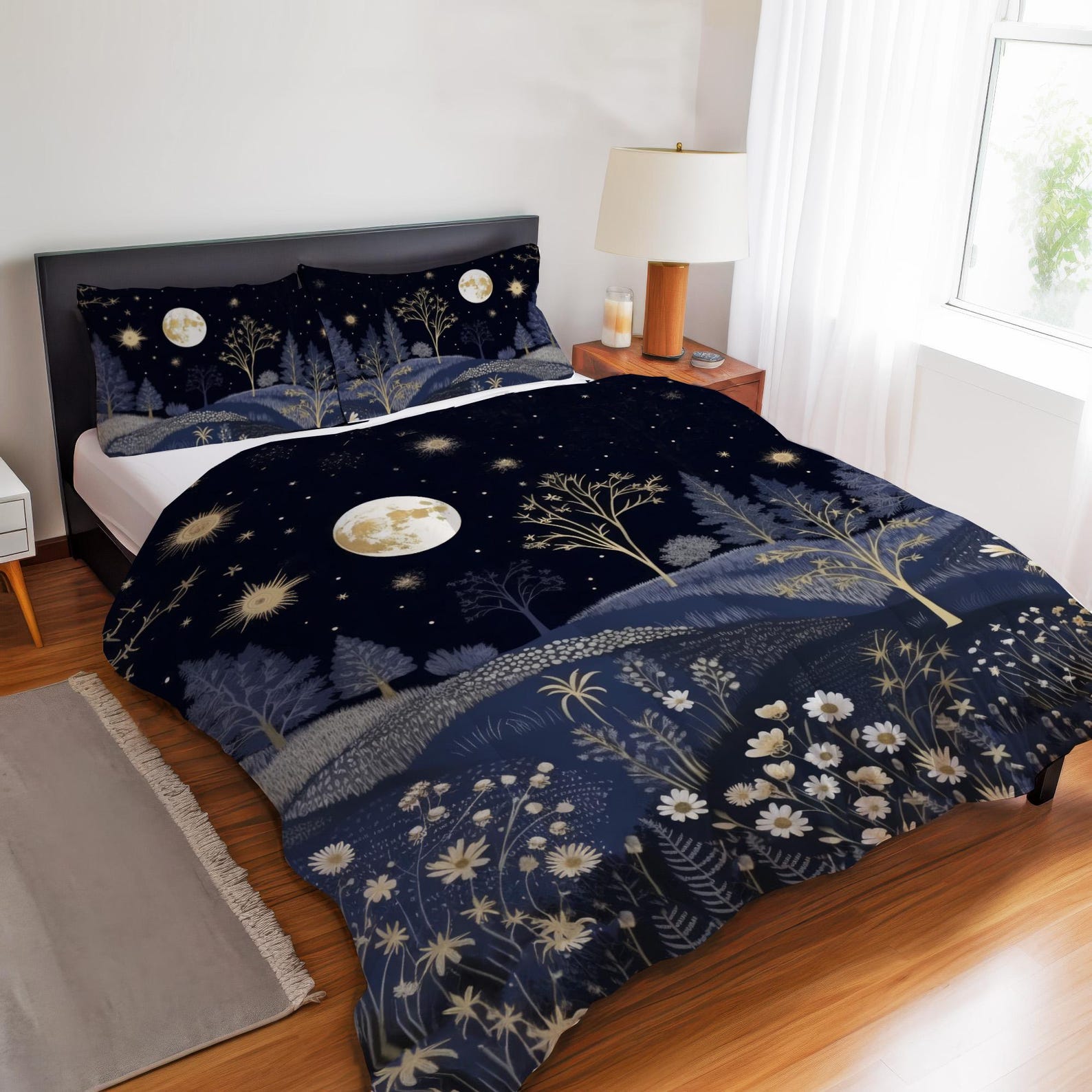 Twilight Forest Meadow Prairie Bedding Set, Dark Forest Bedding, Moon ...