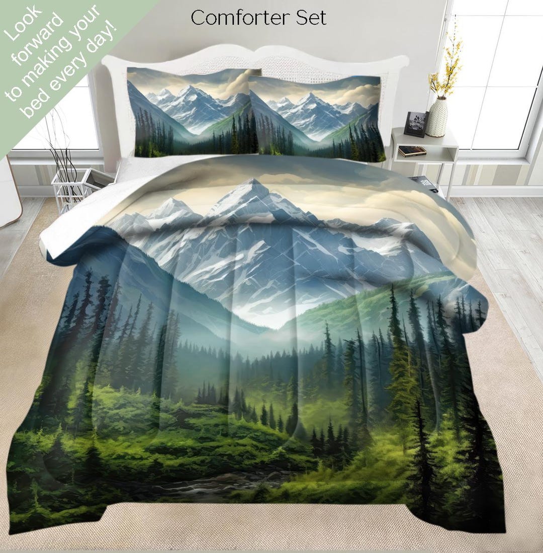 Rugged Forest Mountain Bedding Set, Duvet Set, Comforter Set or Quilt ...