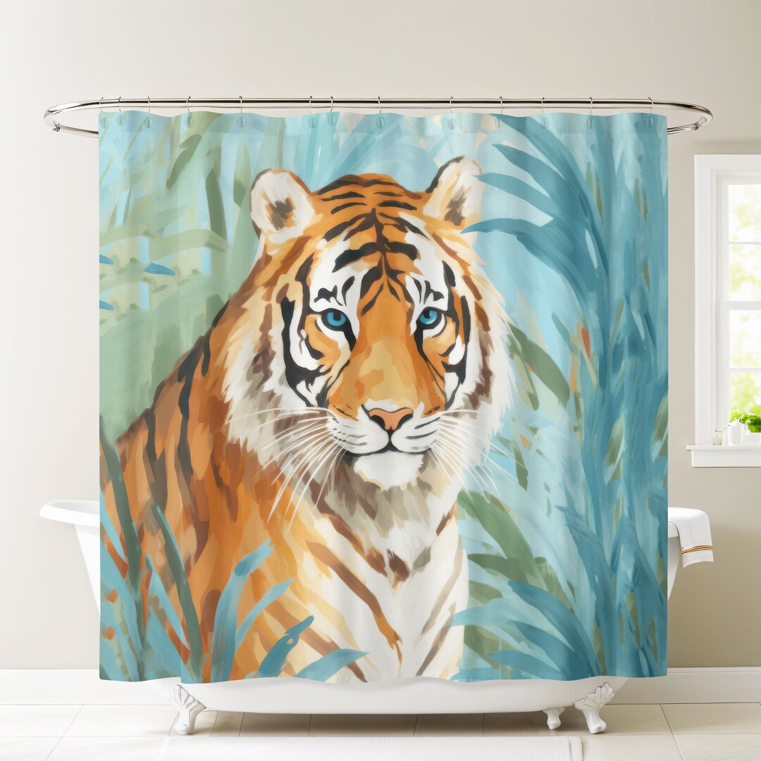 Tiger Shower Curtain, Jungle Bathroom Decor, Luxury Weighted Shower ...