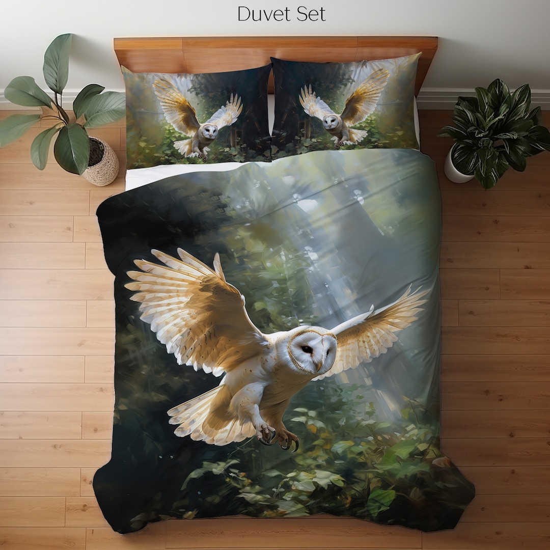 Flying Barn Owl Bedding Set, Duvet Set, Comforter Set or Quilt Set, Owl ...