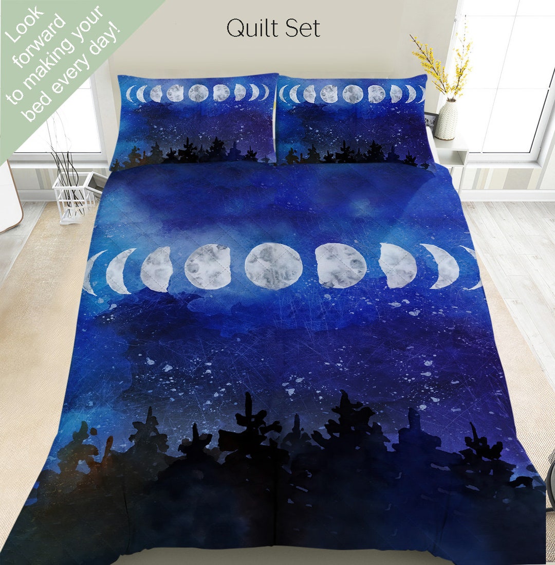Moon Phase Watercolor Forest Bedding Set, Duvet Set, Comforter Set or ...