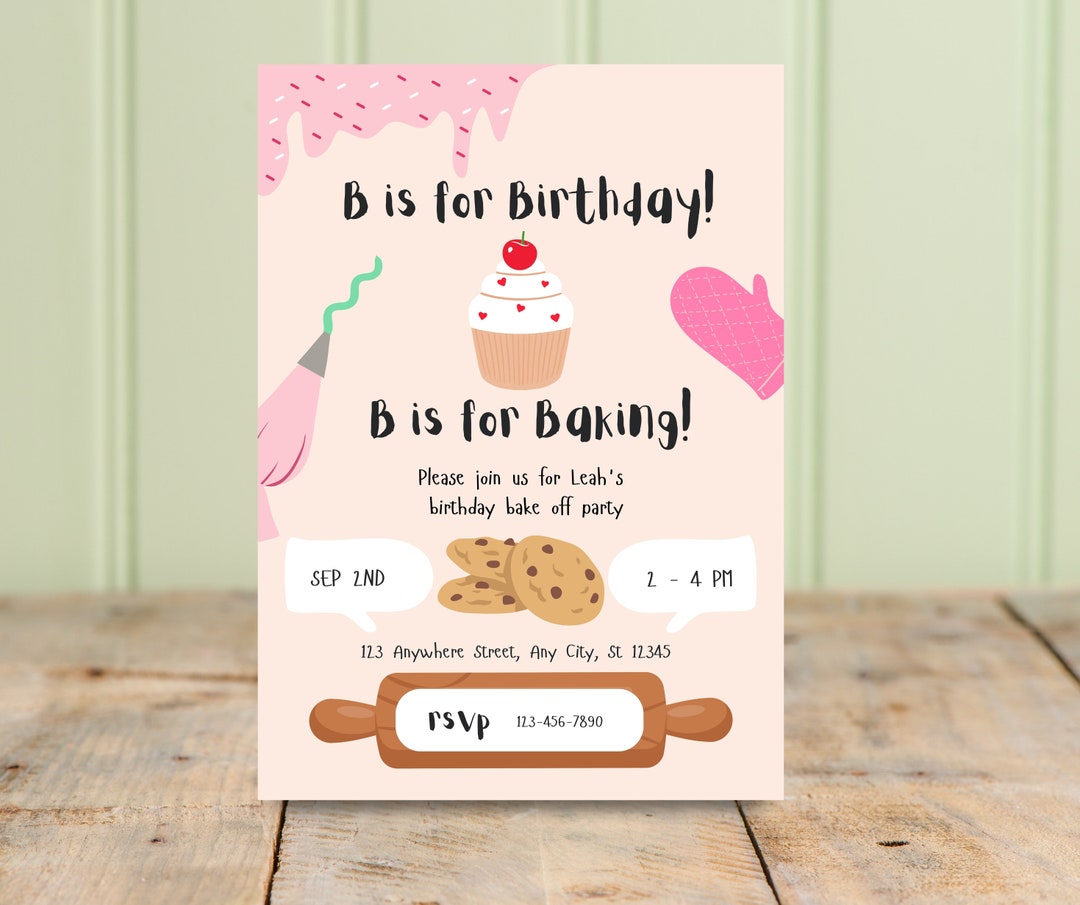 Editable Baking Birthday Invitation, Cake, Cookies, Digital Template ...