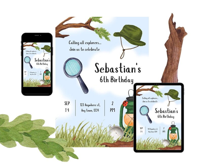 Explorer Themed Birthday Invitation, Forest, Scouts, Survival, Digital ...
