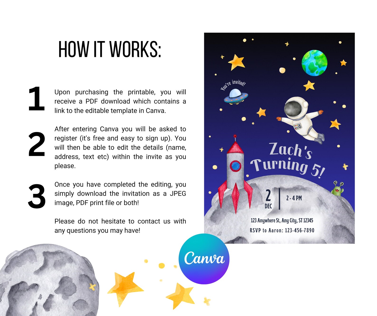 Editable Space Birthday Invitation, Astronaut, Rocket, Aliens, Digital ...