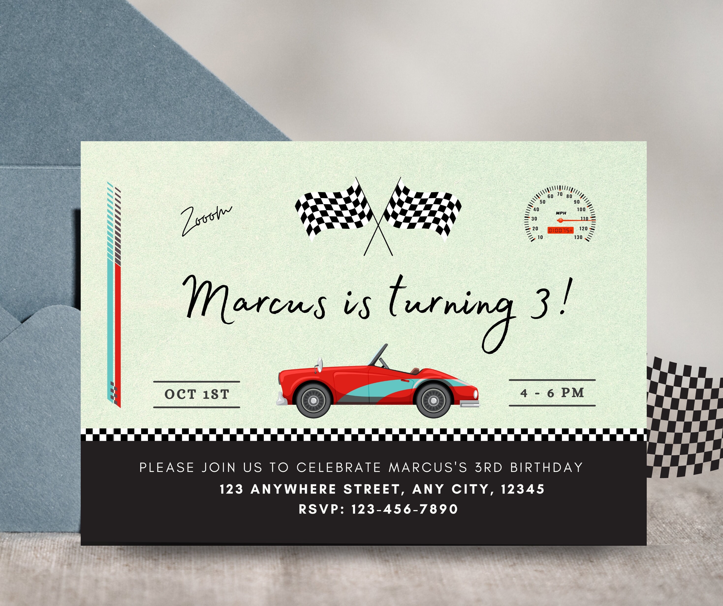Editable Race Car Birthday Invitation, Digital Template Instant ...