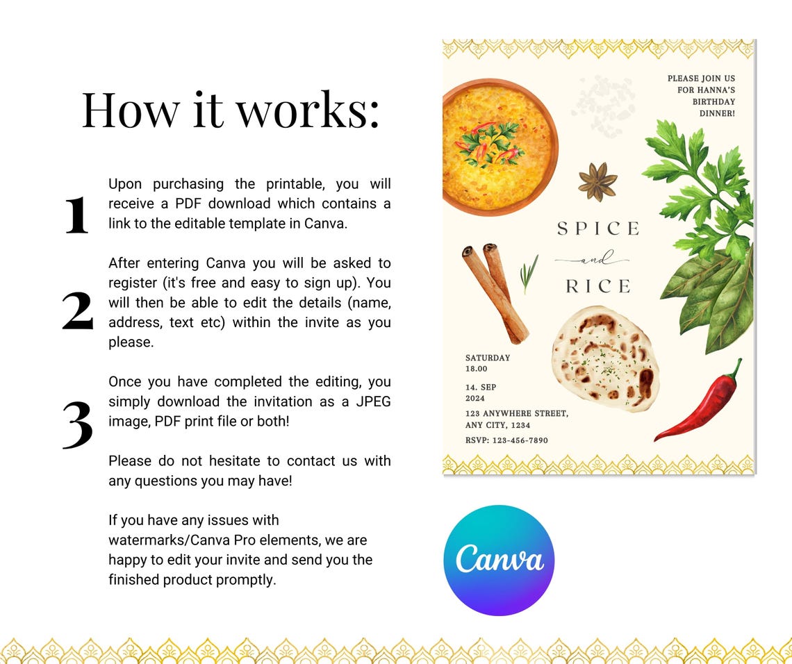 Curry Dinner Party Birthday Invitation: Asian Food Theme (digital ...