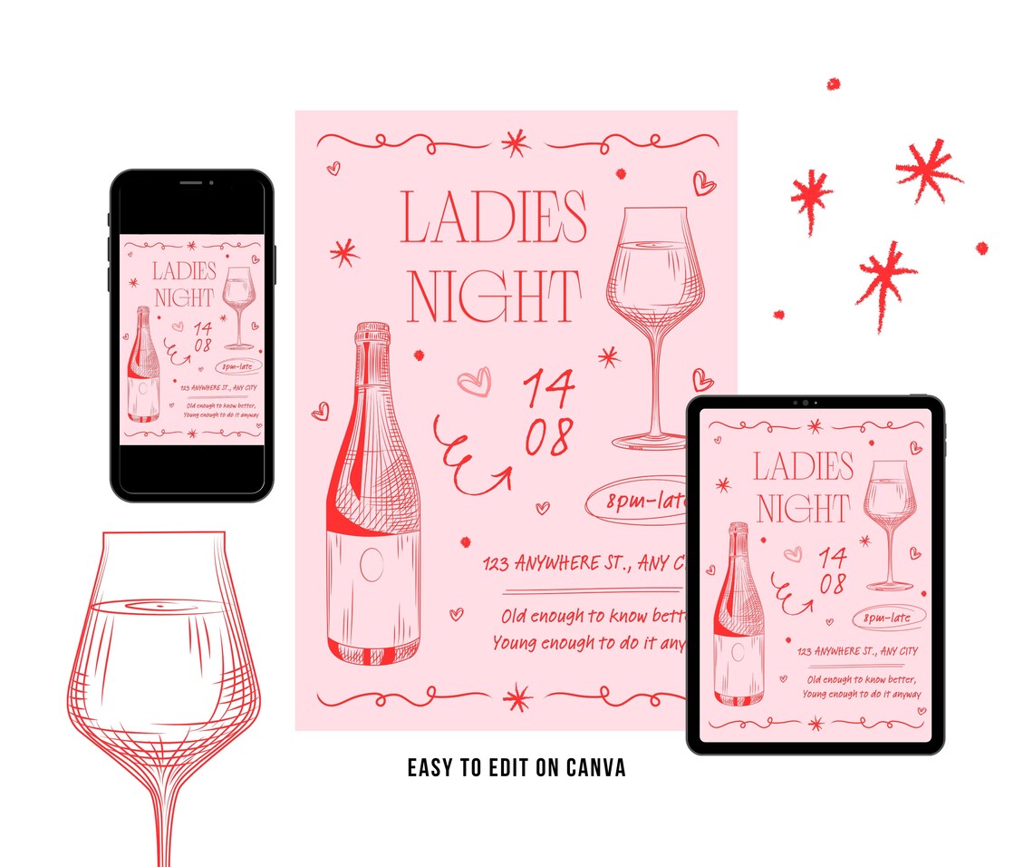 Ladies Night Invitation, Girls Night Out Party, Digital Template ...