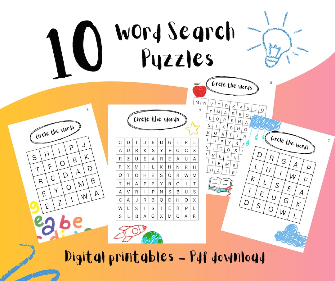 Children's Word Search Puzzles, Spelling Pratice, 10 Page Bundle - Etsy