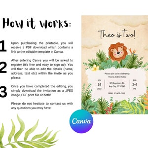 Editable Lion Birthday Invitation, Boho, Safari Themed, Jungle, Digital ...