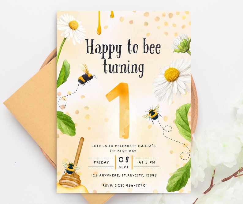 Editable Bee Birthday Invitation First Birthday Honey - Etsy